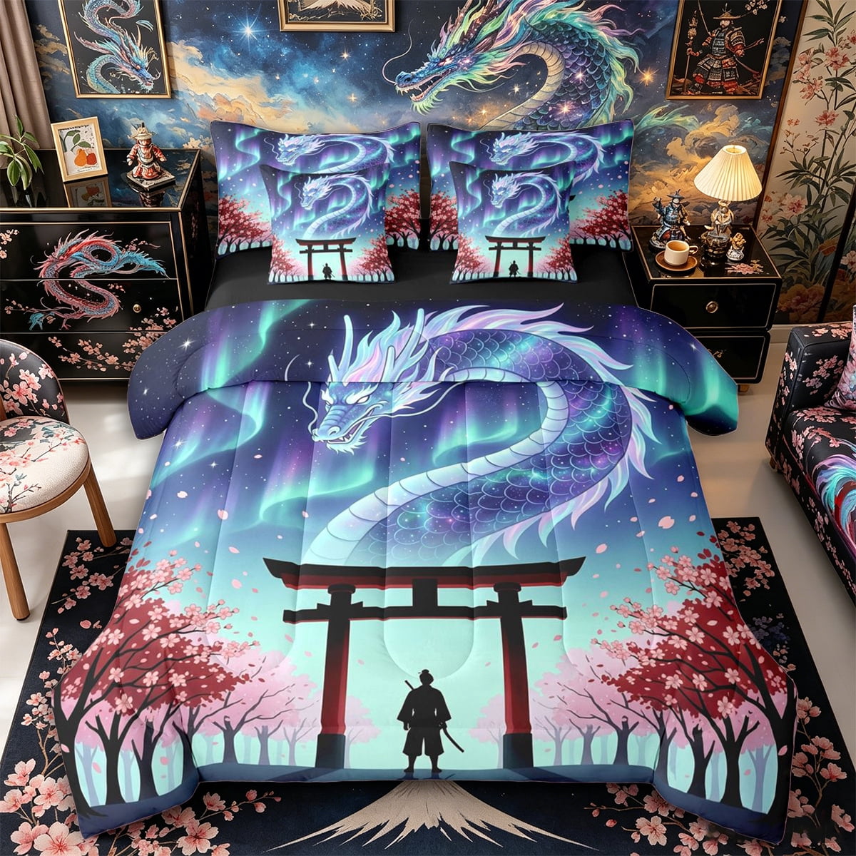 Aikeke Galaxy Aurora Dragon Full Size Bedding Sets 7 Pieces, Japanese ...