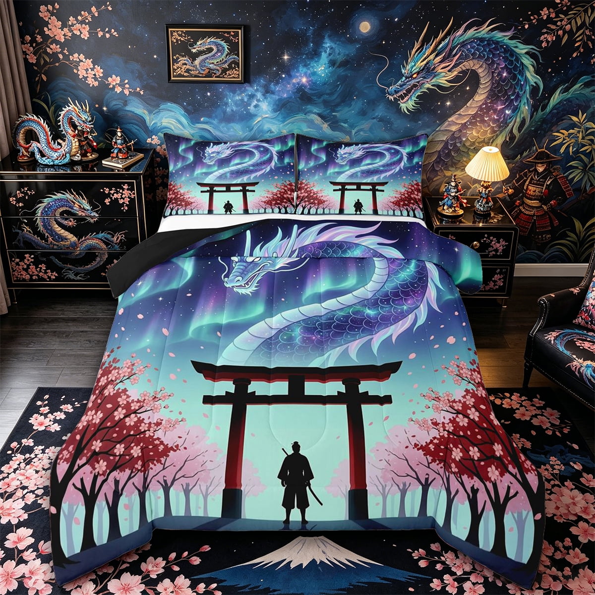Aikeke Galaxy Aurora Dragon King Size Comforter Sets 3pcs, Japanese ...