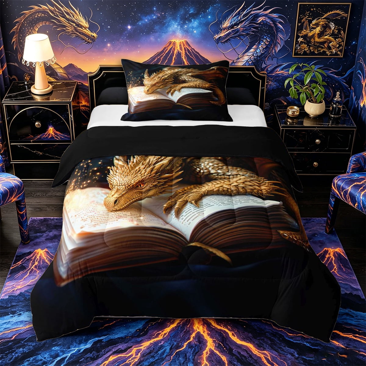 Aikeke Gold Dragon Twin Comforter Sets 2pcs, Magic Animal Bedding Set ...