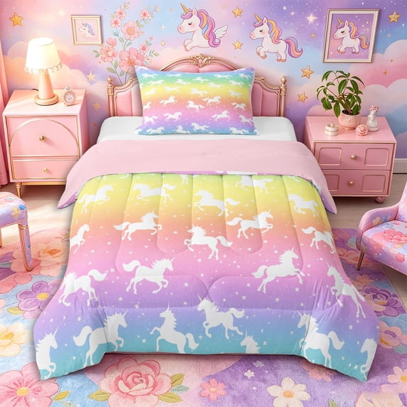 Aikeke Gradient Unicorn Twin Comforter Sets 2pcs, Gradient Rainbow ...