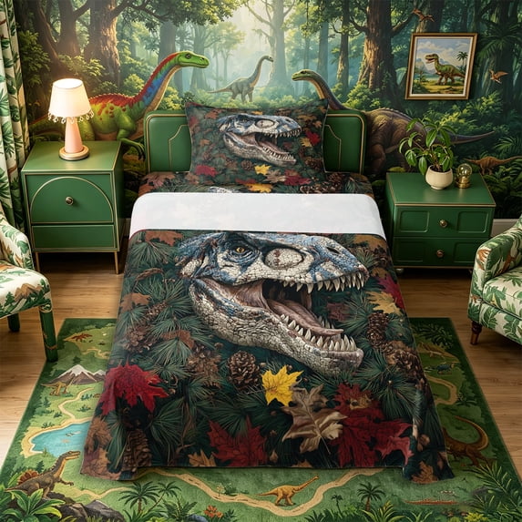 Aikeke Jungle Animal T-Rex Twin Sheets 3pcs, Maple Leaves Dino Bedding ...