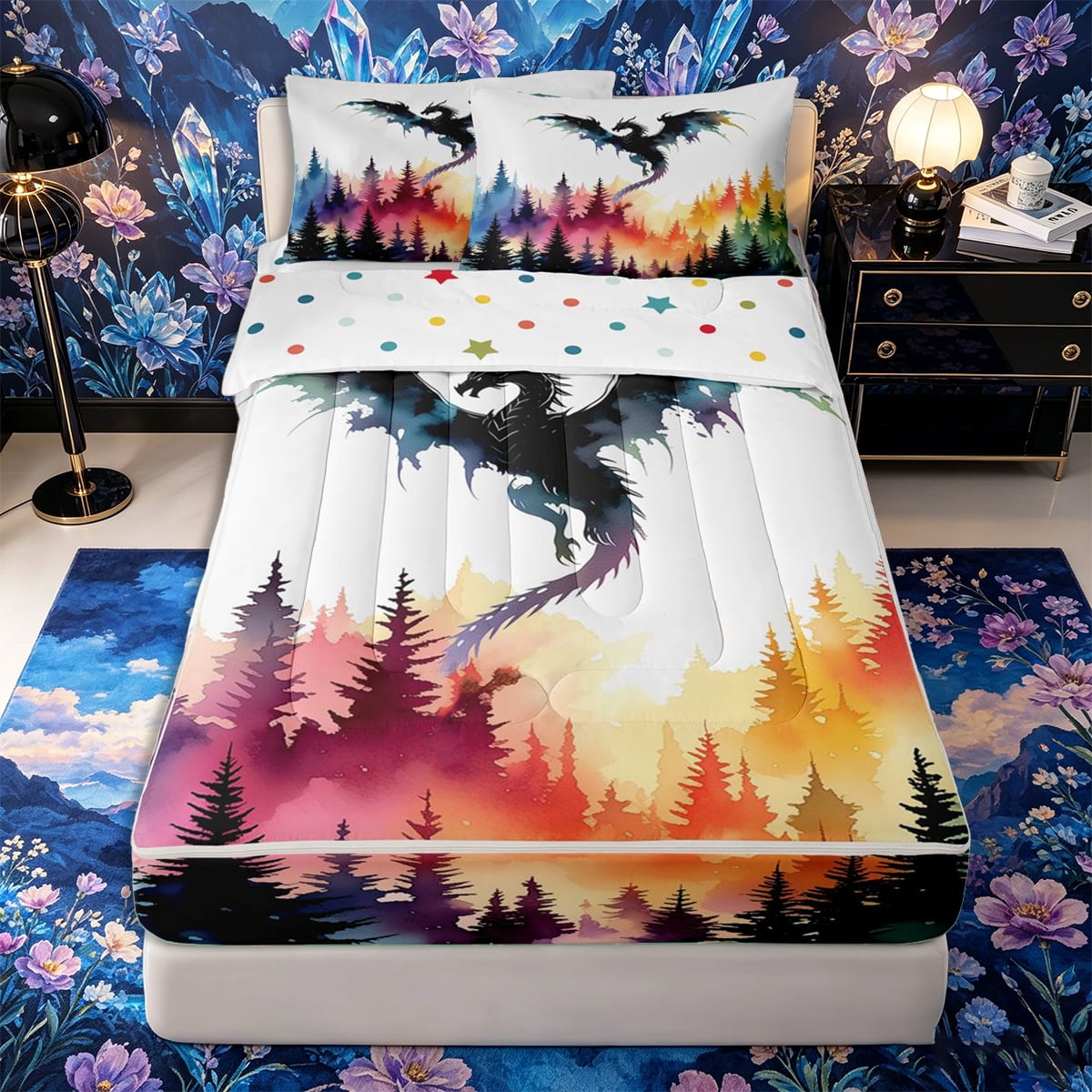 Metsweet Jungle Dragon Zipper Full Size Comforter Sets with Fitted ...