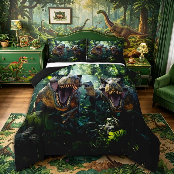 Aikeke Jungle T-Rex Full Size Comforter Sets 3-Piece, Animal Dinosaurs ...