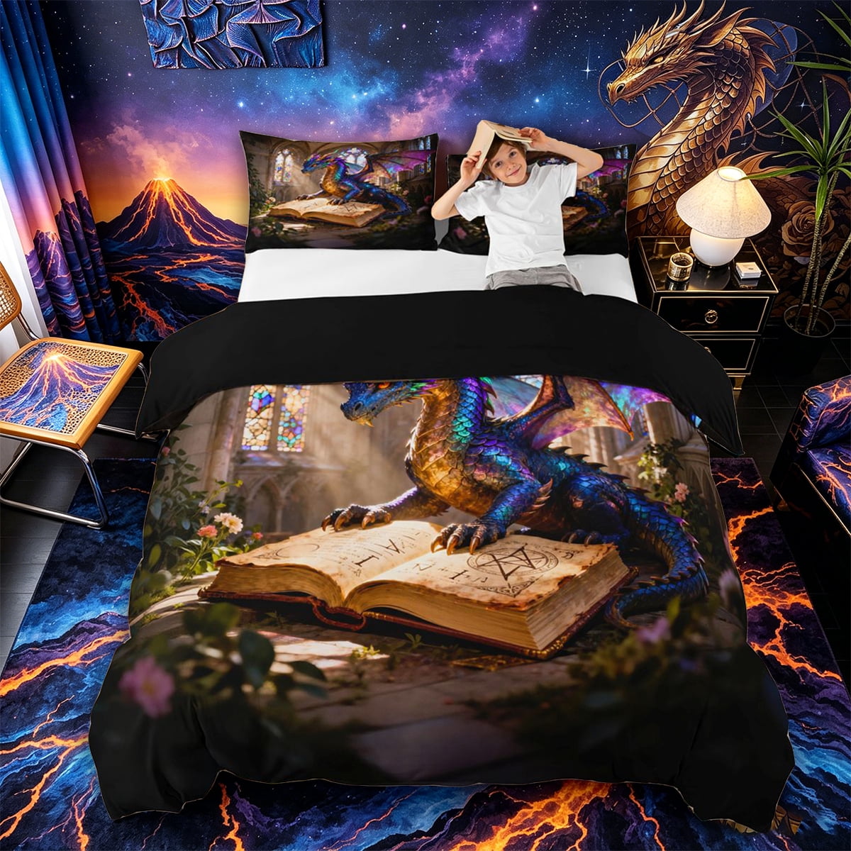 Aikeke Magic Dragon Bedding, Gradient Animal Duvet Cover Full, Purple ...