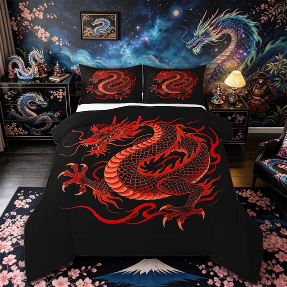Aikeke Magical Dragon Full Size Comforter Sets 3-Piece, Japanese Style ...