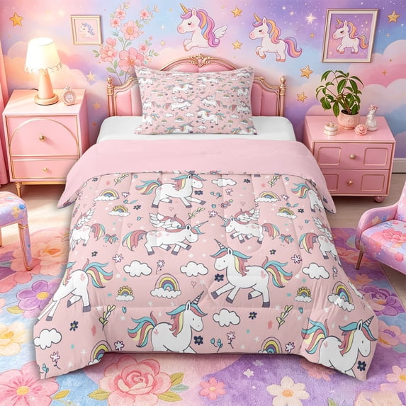Aikeke Magical Floral Unicorn Twin Comforter Sets 2pcs, Cartoon Rainbow ...
