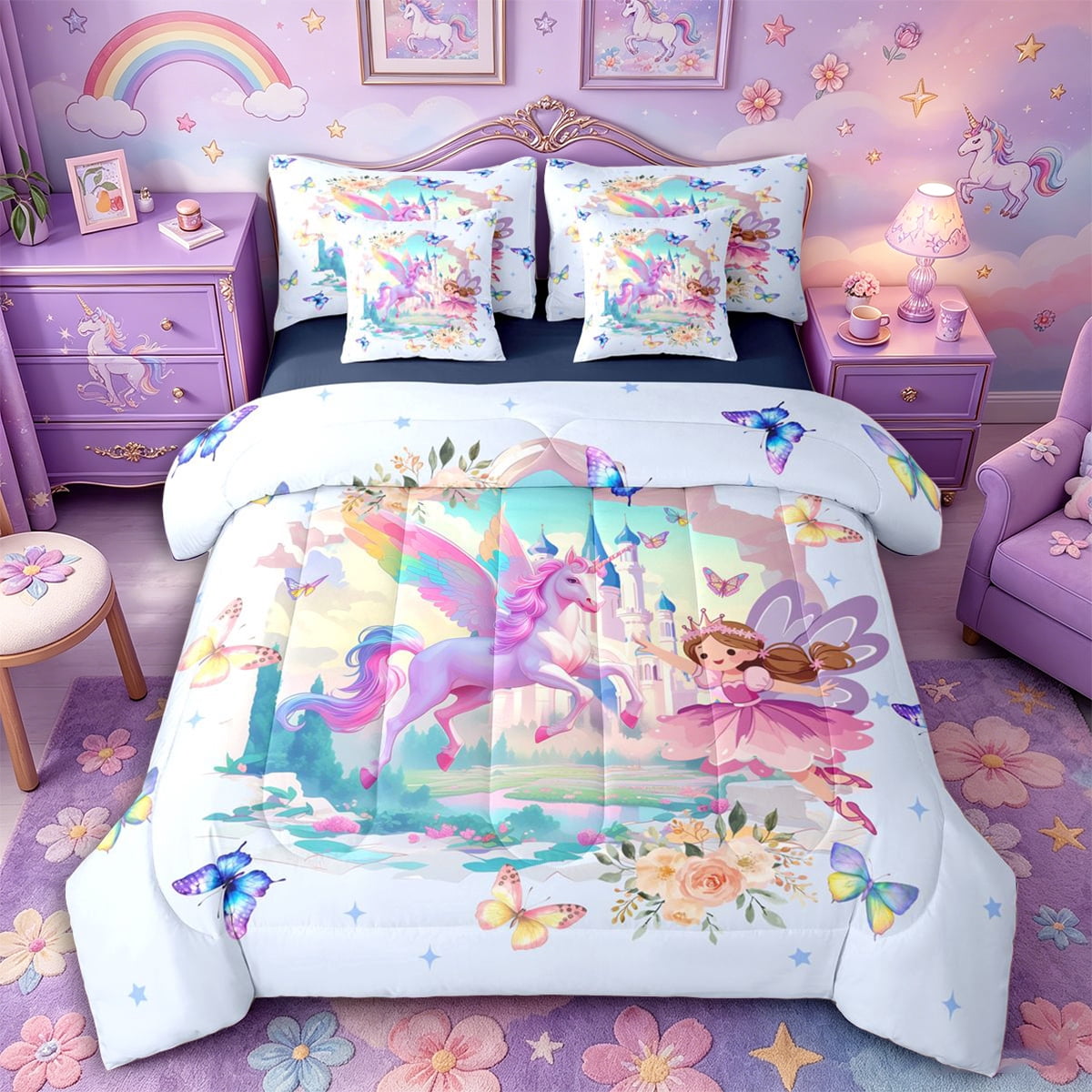 Aikeke Magical Horse Queen Bedding 7pcs, Princess Butterfly Castle ...
