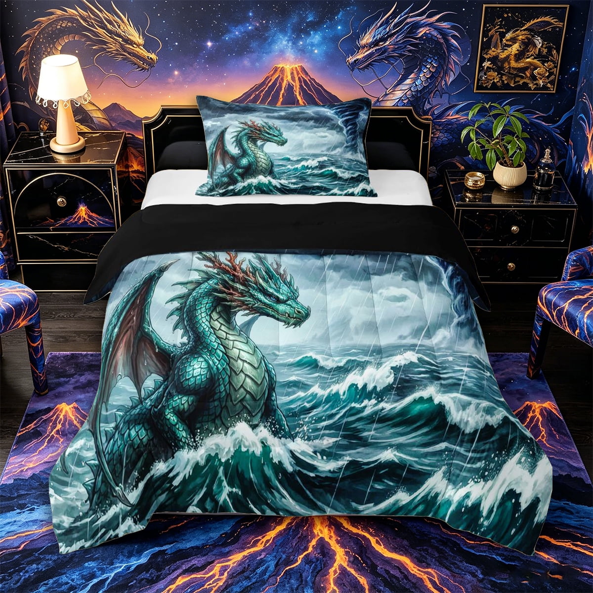 Aikeke Marine Dragon Twin Comforter Sets 2pcs, Japanese Style Bedding ...
