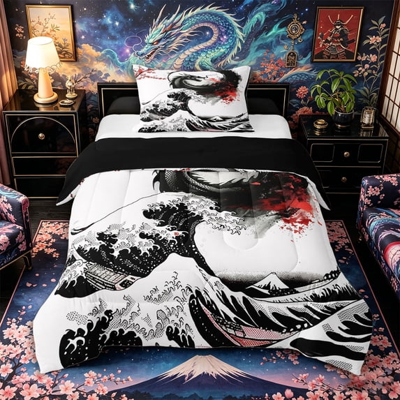 Aikeke Ocean Wildlife Dragon Twin Comforter Sets 2pcs, Japanese Sakura ...