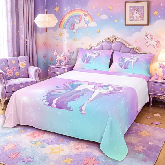 Aikeke Princess Unicorn King Sheets 4pcs, Dreamy Gradient Starry Sky ...