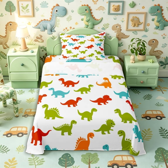 Aikeke Simple Dinosaurs Twin Sheets 3pcs, Jungle Animal Bedding, Red ...