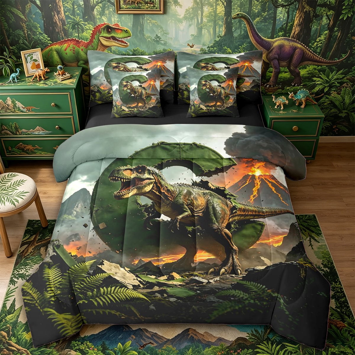 Aikeke Tyrannosaurus Rex Initial C Twin Bedding 7-Piece, Volcano ...