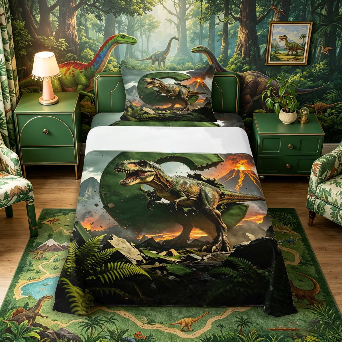 Aikeke Tyrannosaurus Rex Initial C Twin Sheets 3pcs, Volcano Dinosaur ...