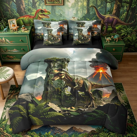 Aikeke Tyrannosaurus Rex Initial L Twin Bedding 7-Piece, Volcano ...