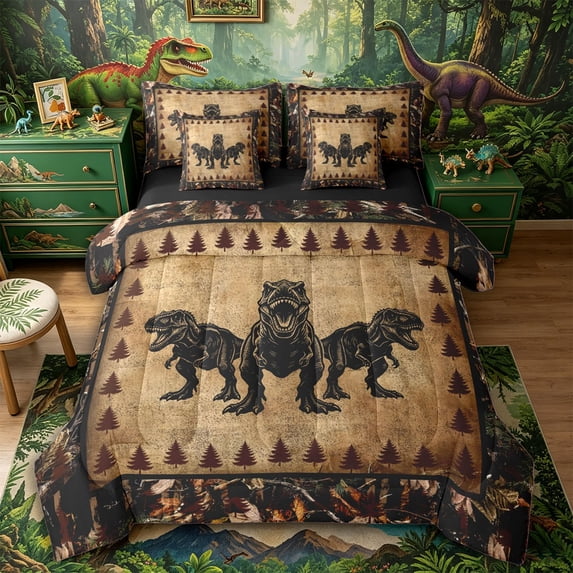 Aikeke Vintage Dino T-Rex Queen Bedding 7pcs, Rustic Animal Bedding ...
