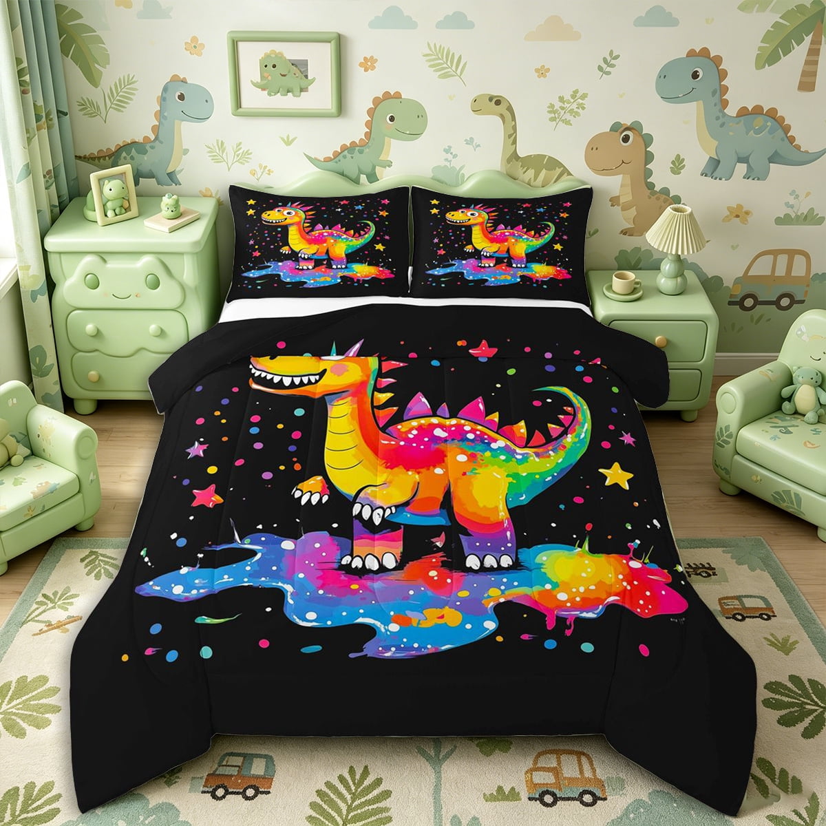 Aikeke Watercolor Dinosaur King Size Comforter Sets 3pcs, Cute Animal ...