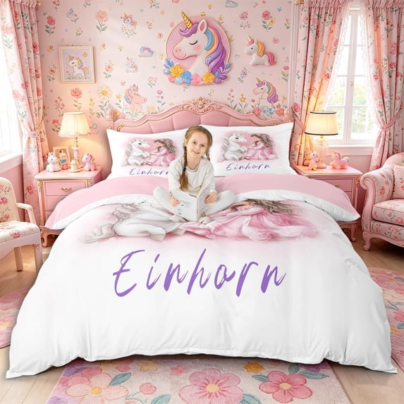 Aikeke Watercolor Princess Unicorn Duvet Cover Queen, Girly Magical ...