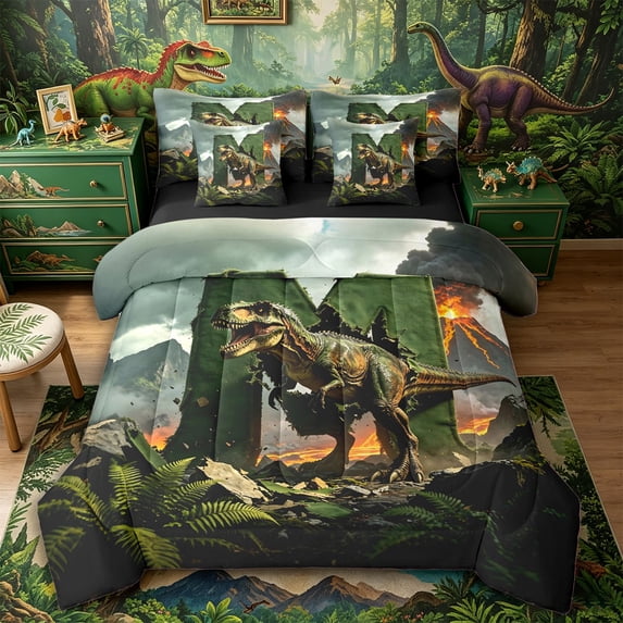 Aikeke Wildlife Dinosaur Initial M Twin Bedding 7-Piece, Jungle ...