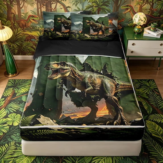 Metsweet Wildlife Dinosaur Initial M Zipper Full Size Comforter Sets ...