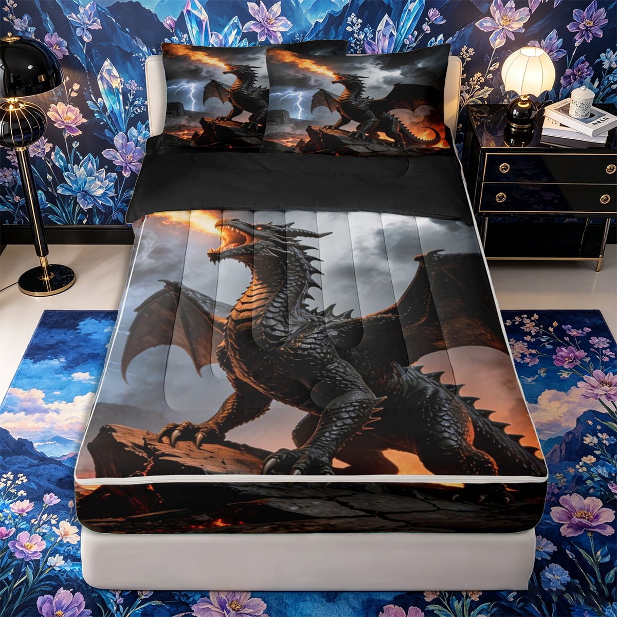 Metsweet Wildlife Dragon Zipper Full Size Comforter Sets with Fitted ...