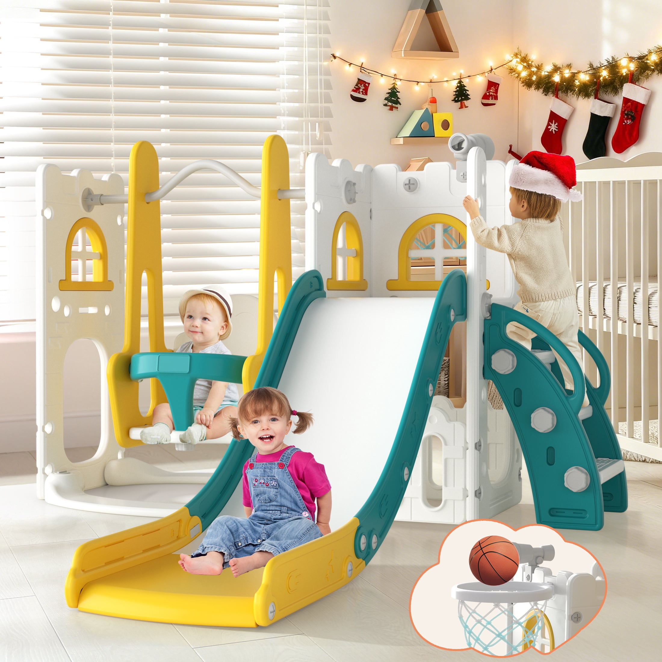 Aikidkit 6-in-1 Toddler Slide and Swing Set, Indoor Outdoor Slide ...