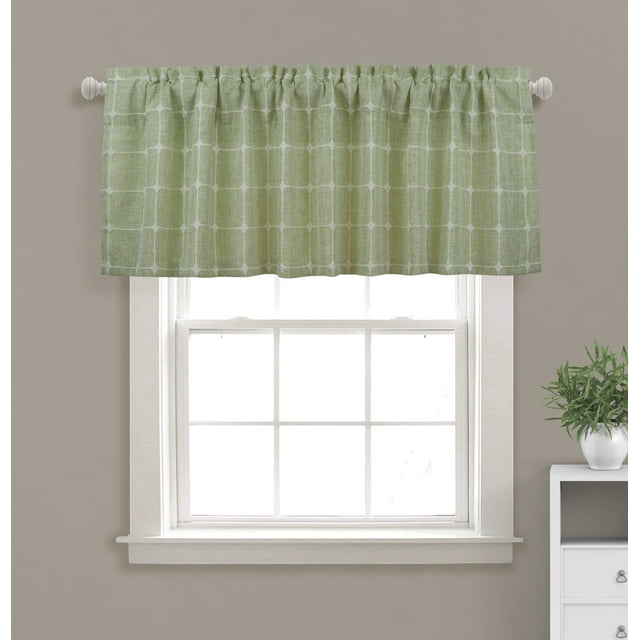 Aiking 2 Panels of Plaid Embroidered 16 inch Length Rod Pocket Window Valances (56 in by 16 in ...