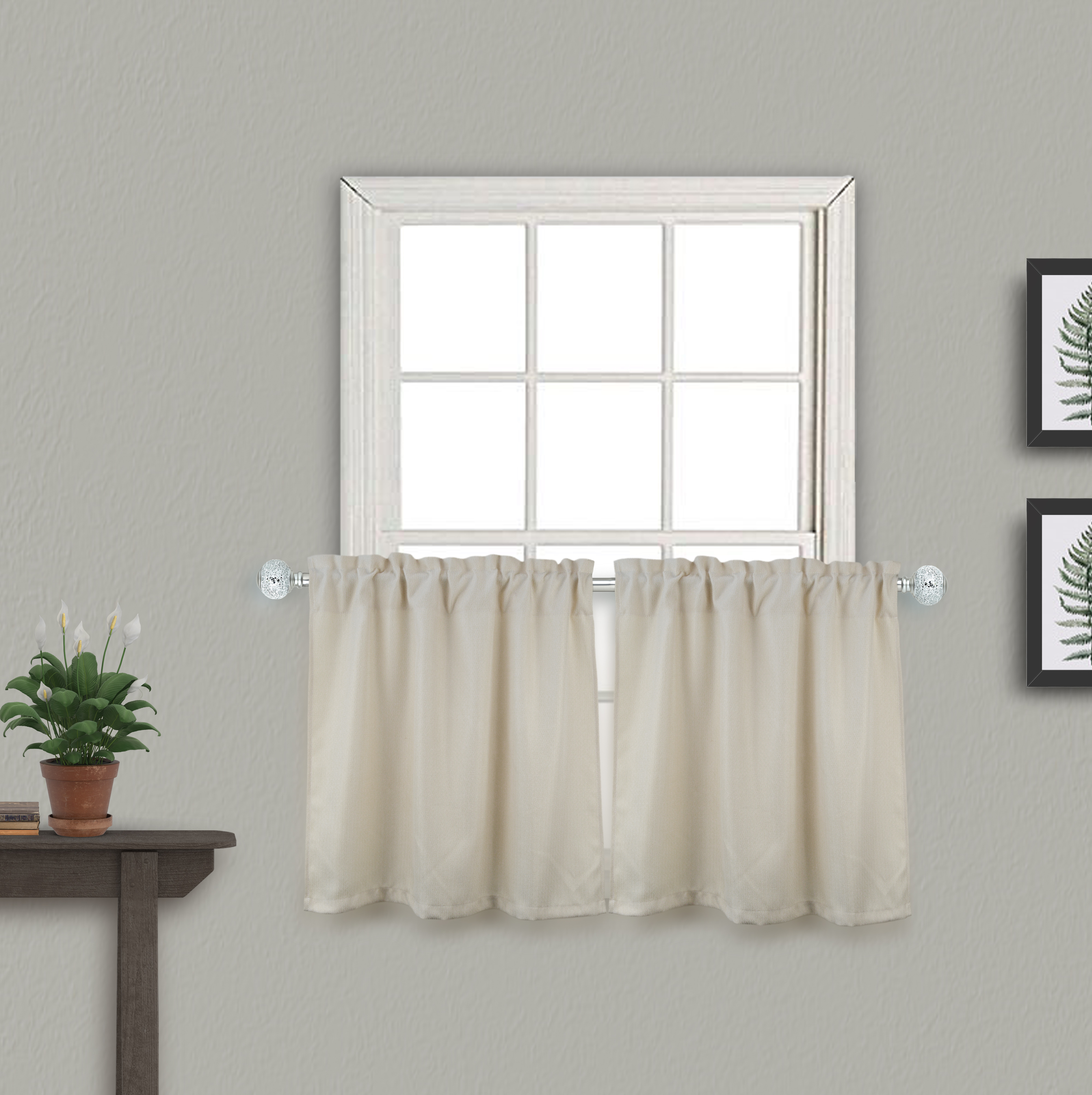 Aiking 24 inch Tiers Window Treatment - 2-Panels Brushed Rod Pocket ...