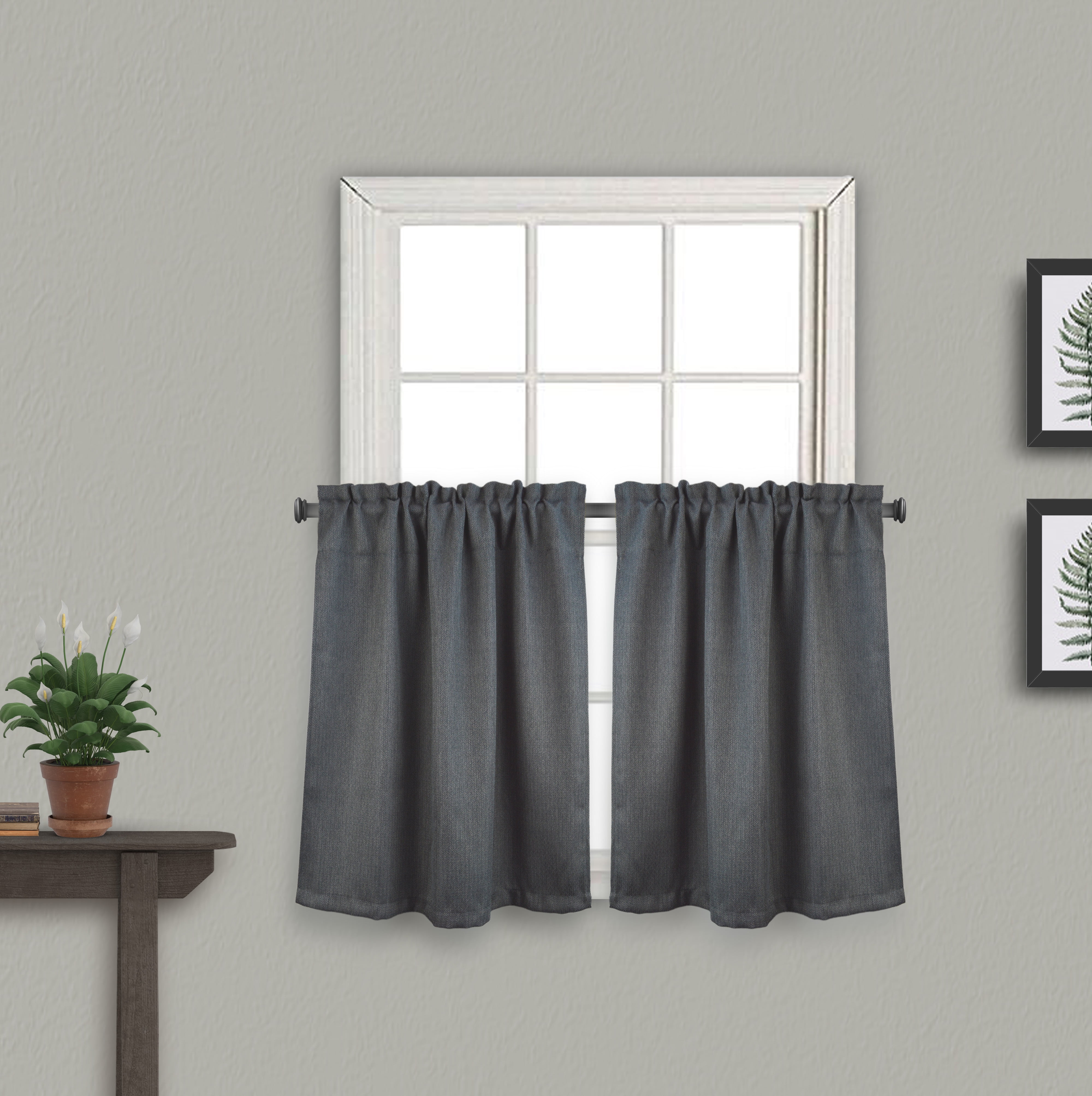 Aiking Home 30 inch Steel Gray Kitchen Curtain Tiers - Brushed Rod Pocket Window Treatment ...
