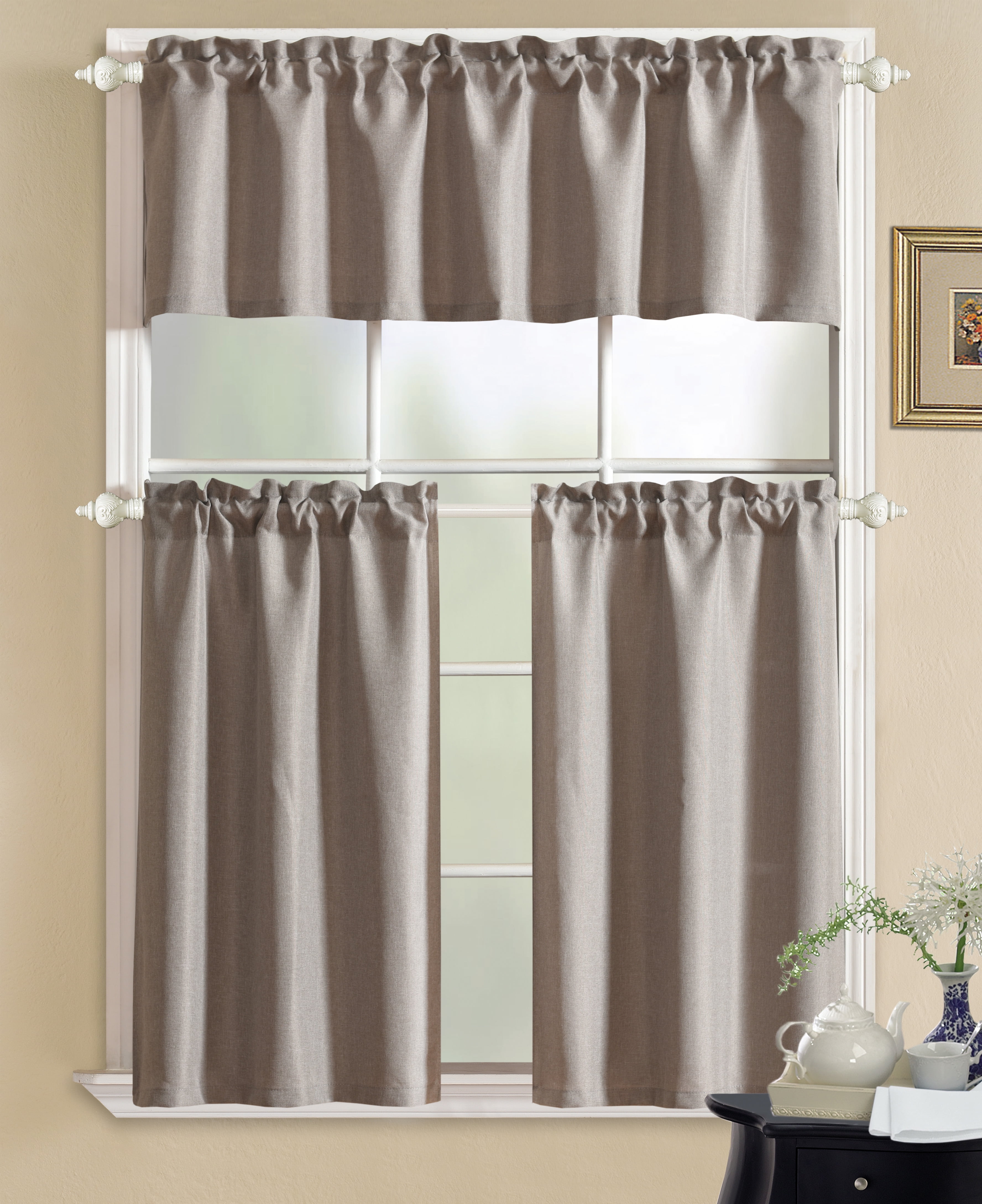 Aiking Home Classic Fine Faux Linen 3PC Kitchen Curtain Set ( 1-Valance ...