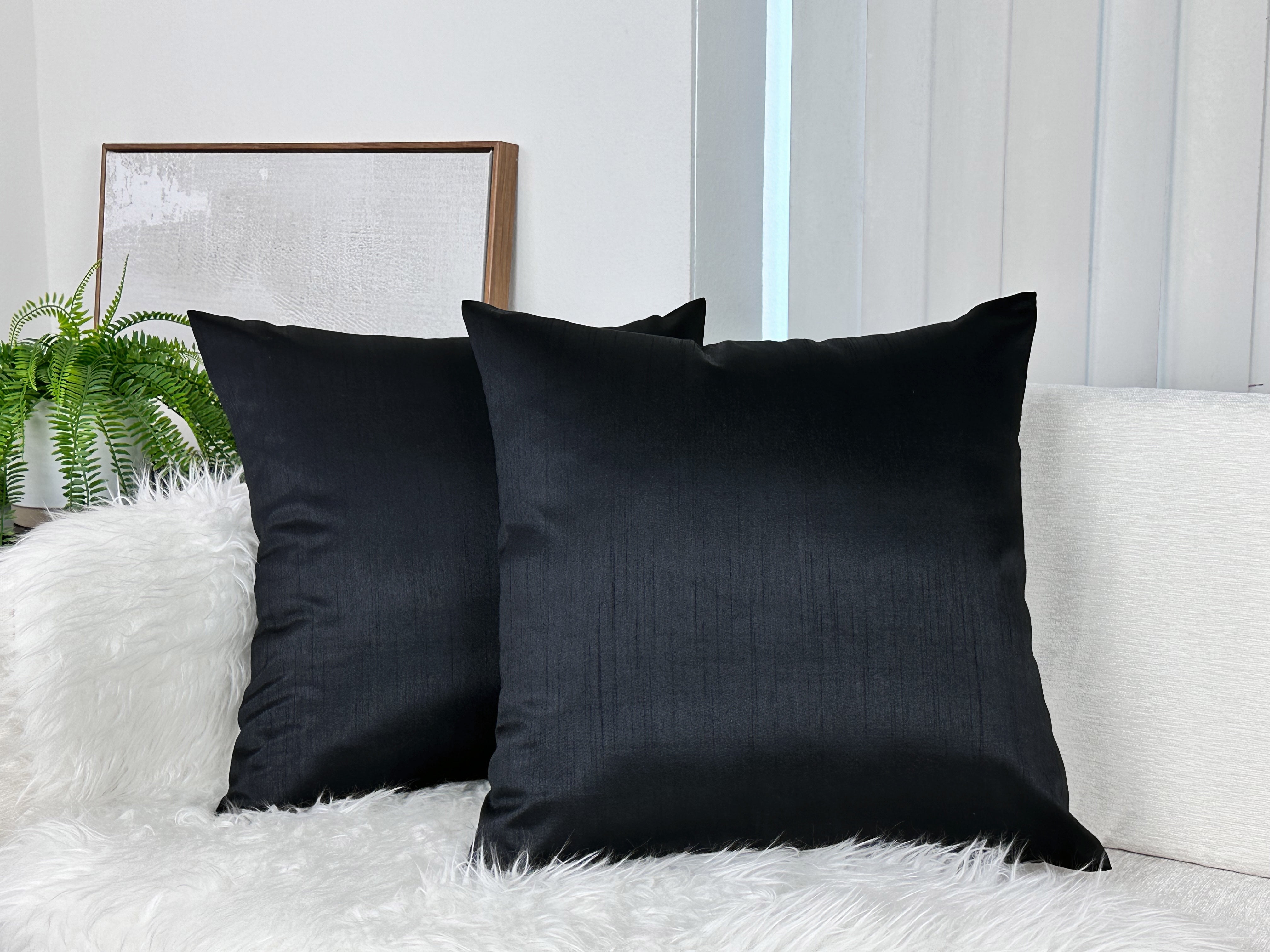 Aiking Home Solid Faux Silk Euro Shams Set of Two 26 x 26 inch, Black ...