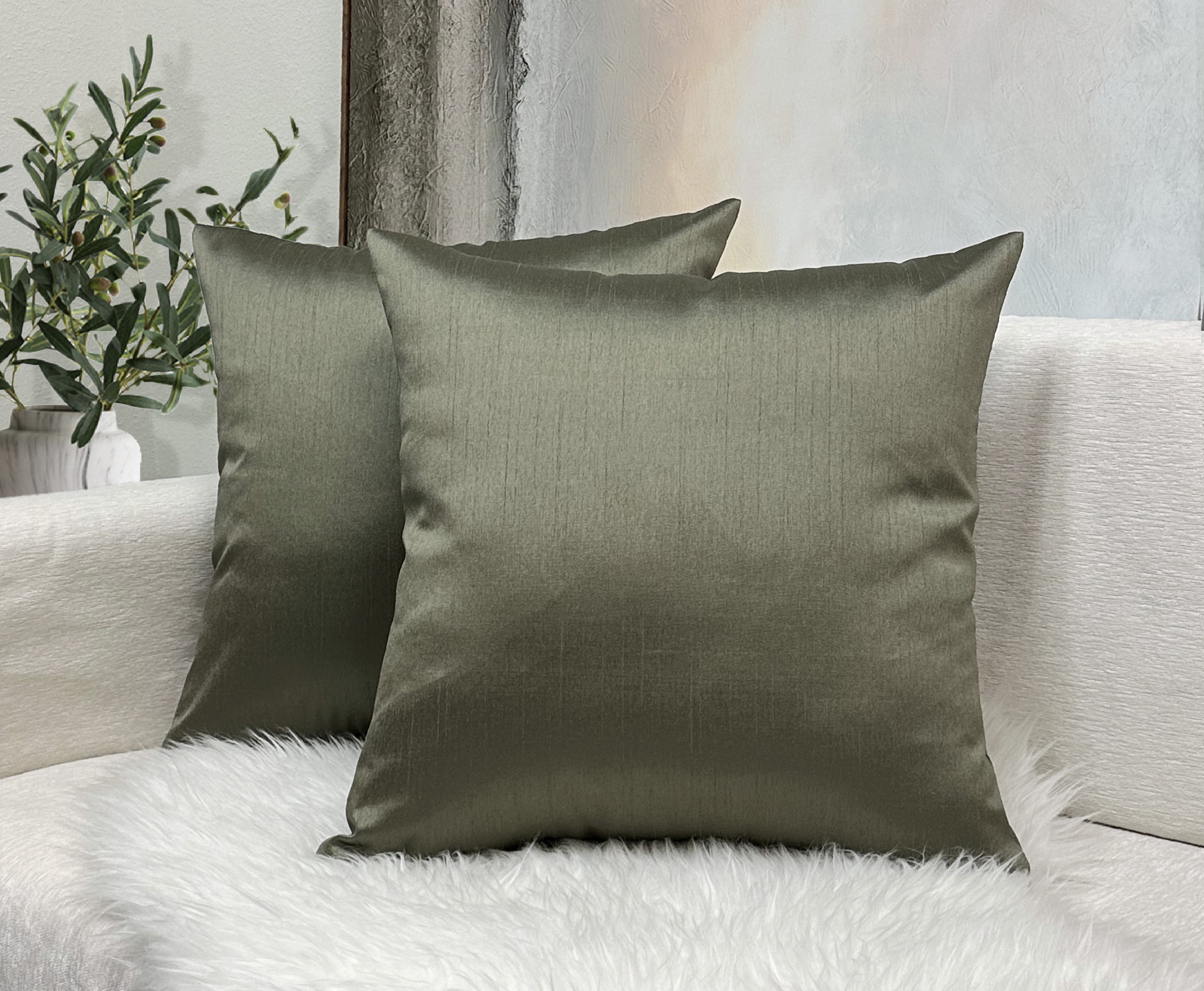Aiking Home Solid Faux Silk Euro Shams Set of Two 26 x 26 inch, Sage ...