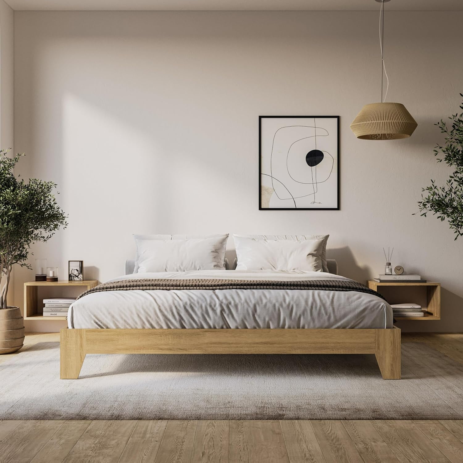 Aiko Engineered Wood Bed Frame, Mid Platform, Slatted Mattress ...