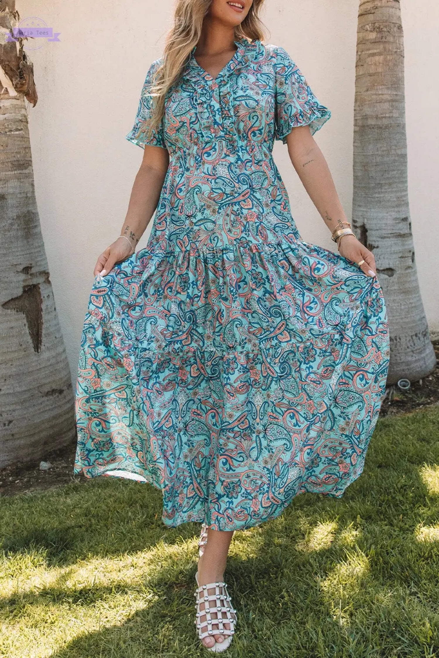 Aila Boho Holiday Ruffle Tiered Maxi Dress - Walmart.com