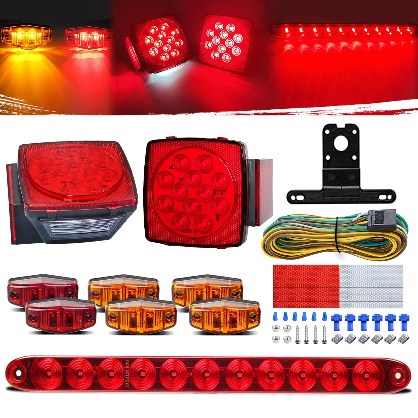 Aila Complete LED Trailer Light Kit, Submersible IP68 LED Stop Turn ...