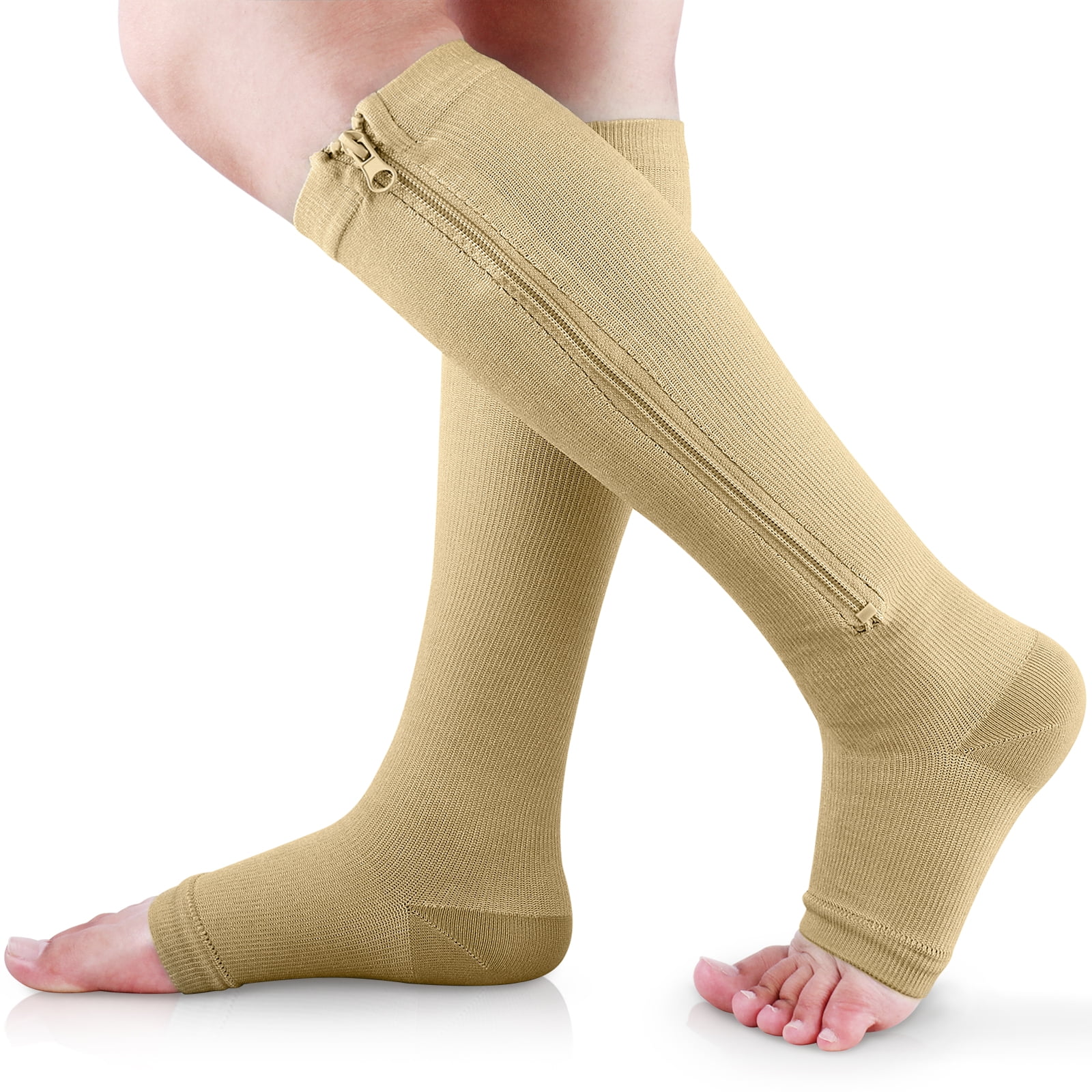 Ailaka Zipper Compression Socks, 15-20 mmHg Knee High Open Toe ...