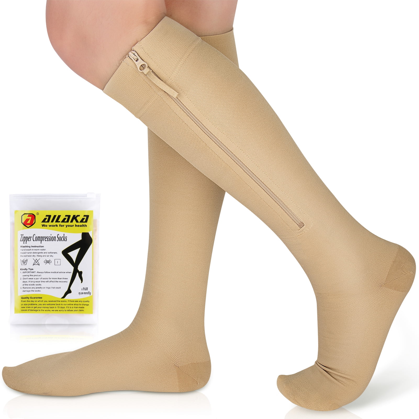 Ailaka Zipper Compression Socks, 15-20 mmHg Knee High Compression Socks ...