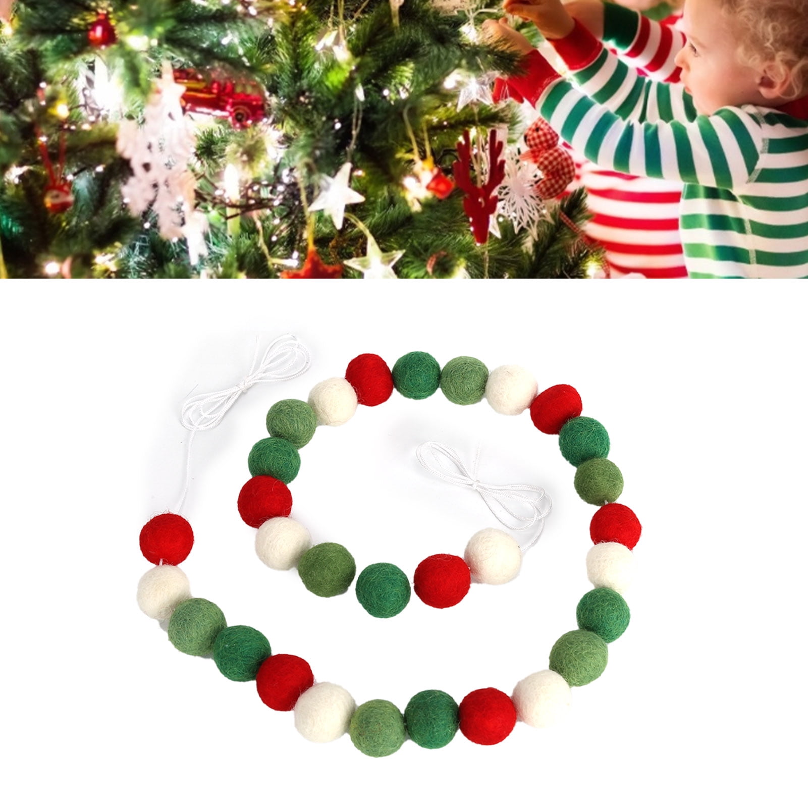 Ailao Fluffy Ball String,Wall Hanging String,Red Green White Plush Ball ...