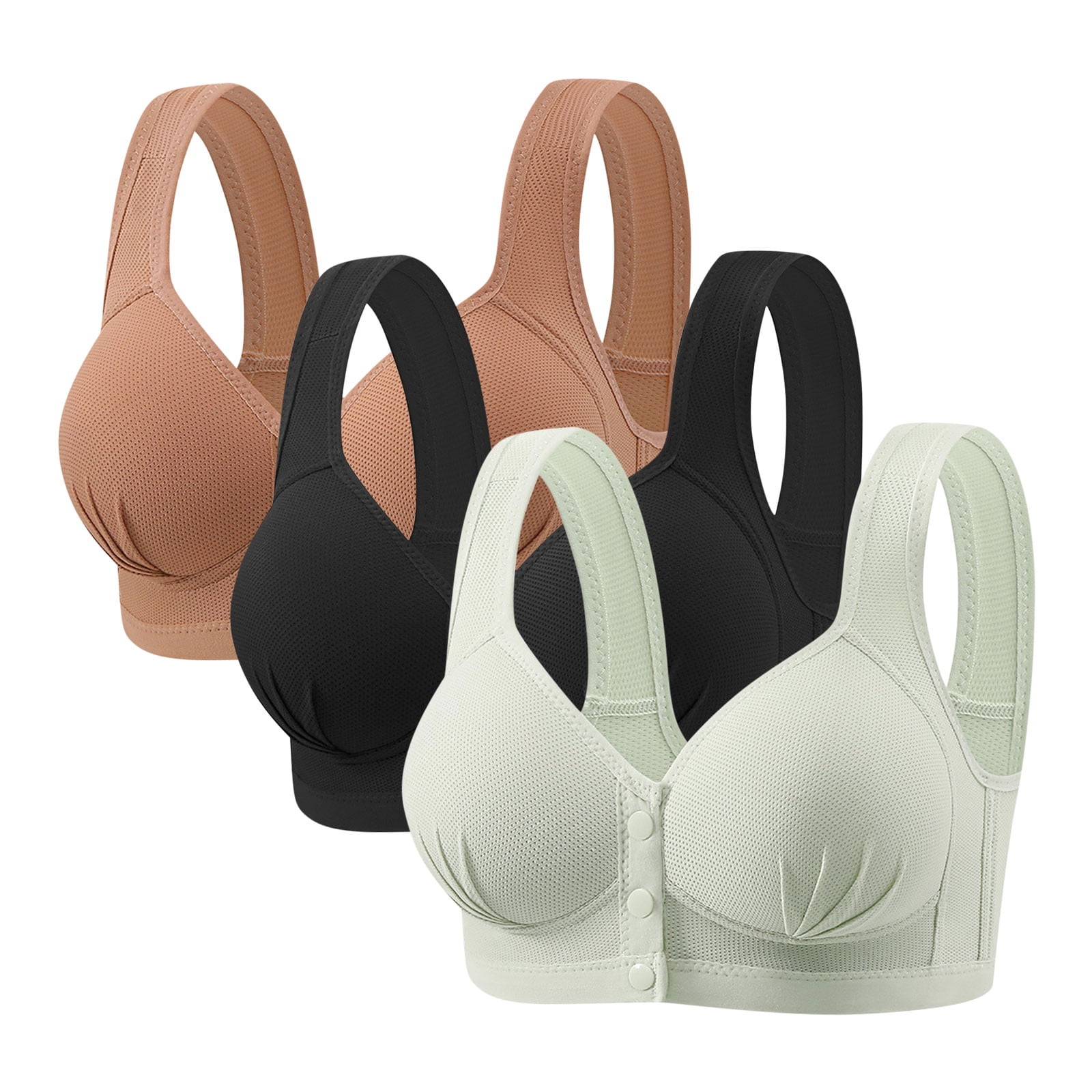 Ailaofu 3 Pack Bras for Older Women Seniors Front Closure Bralettes ...