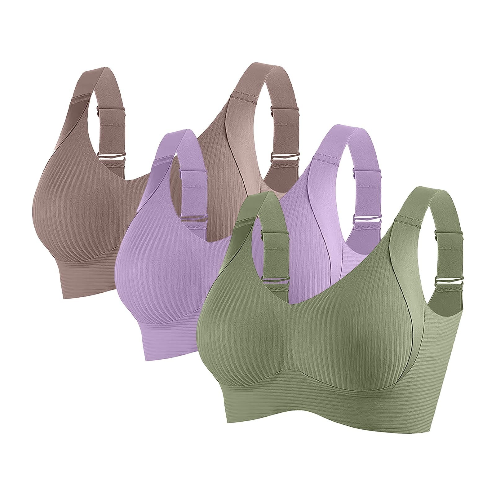 Ailaofu 3 Pack Women's Ribbed Push Up Adjustable Wireless Bra Seamless ...