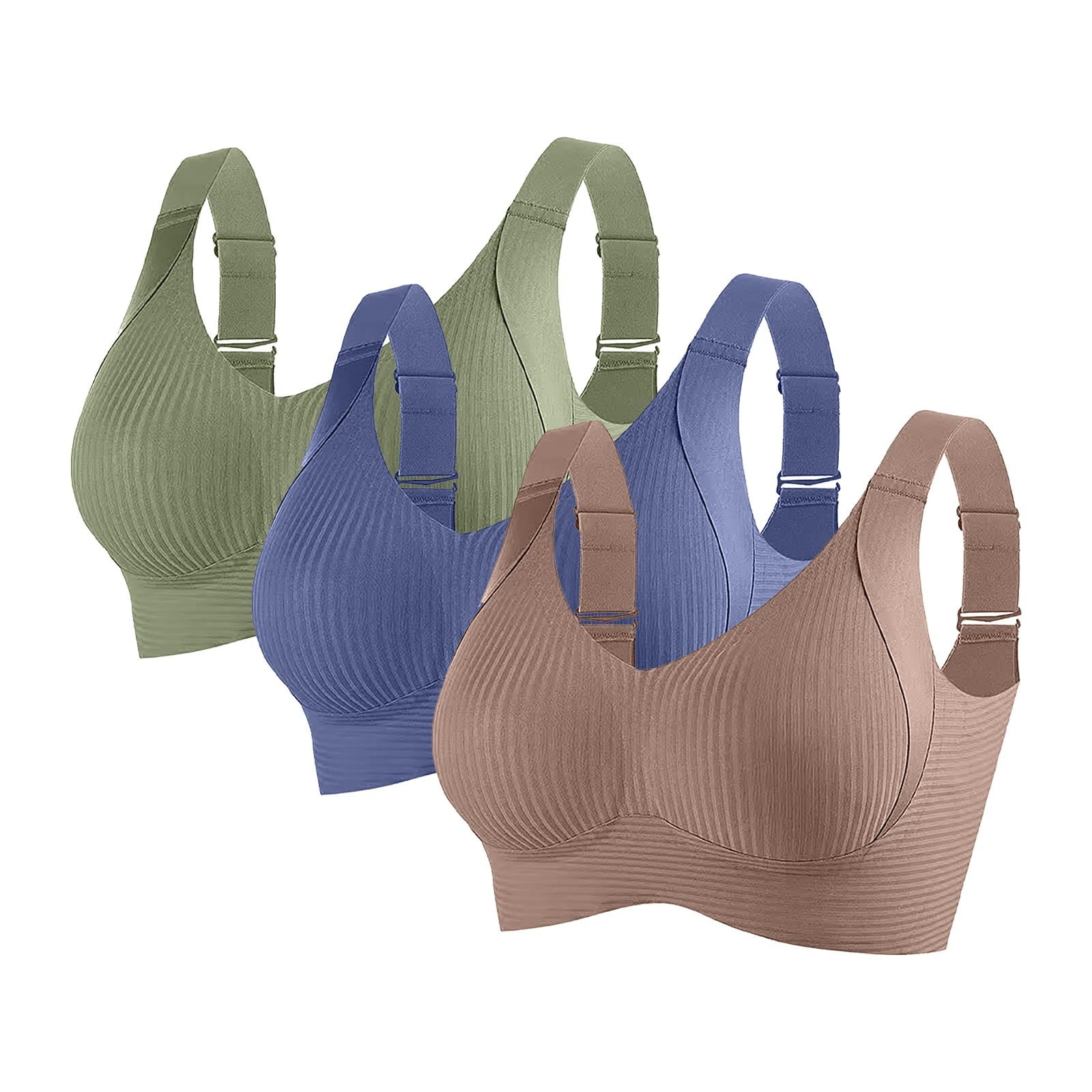 Ailaofu 3 Pack Women's Ribbed Push Up Adjustable Wireless Bra Seamless ...