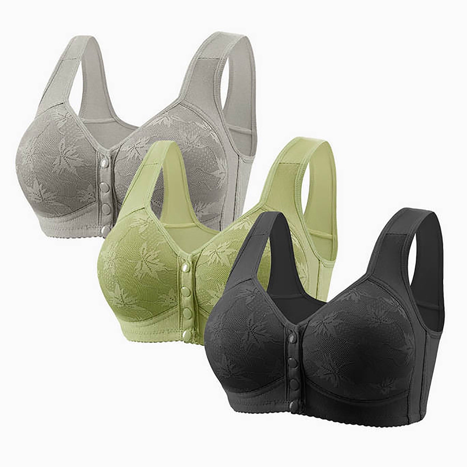 Ailaofu 3 Pack Women's Wireless Push Up Bra Front Closure Bandeau Style Support Comfort Everyday ...