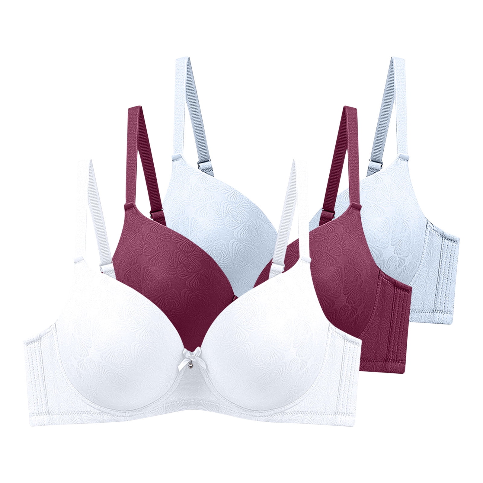 Ailaofu 3 Piece Women's Push Up Bras Ladies Everyday Bra Jacquard Underwear Wired Padded Full ...