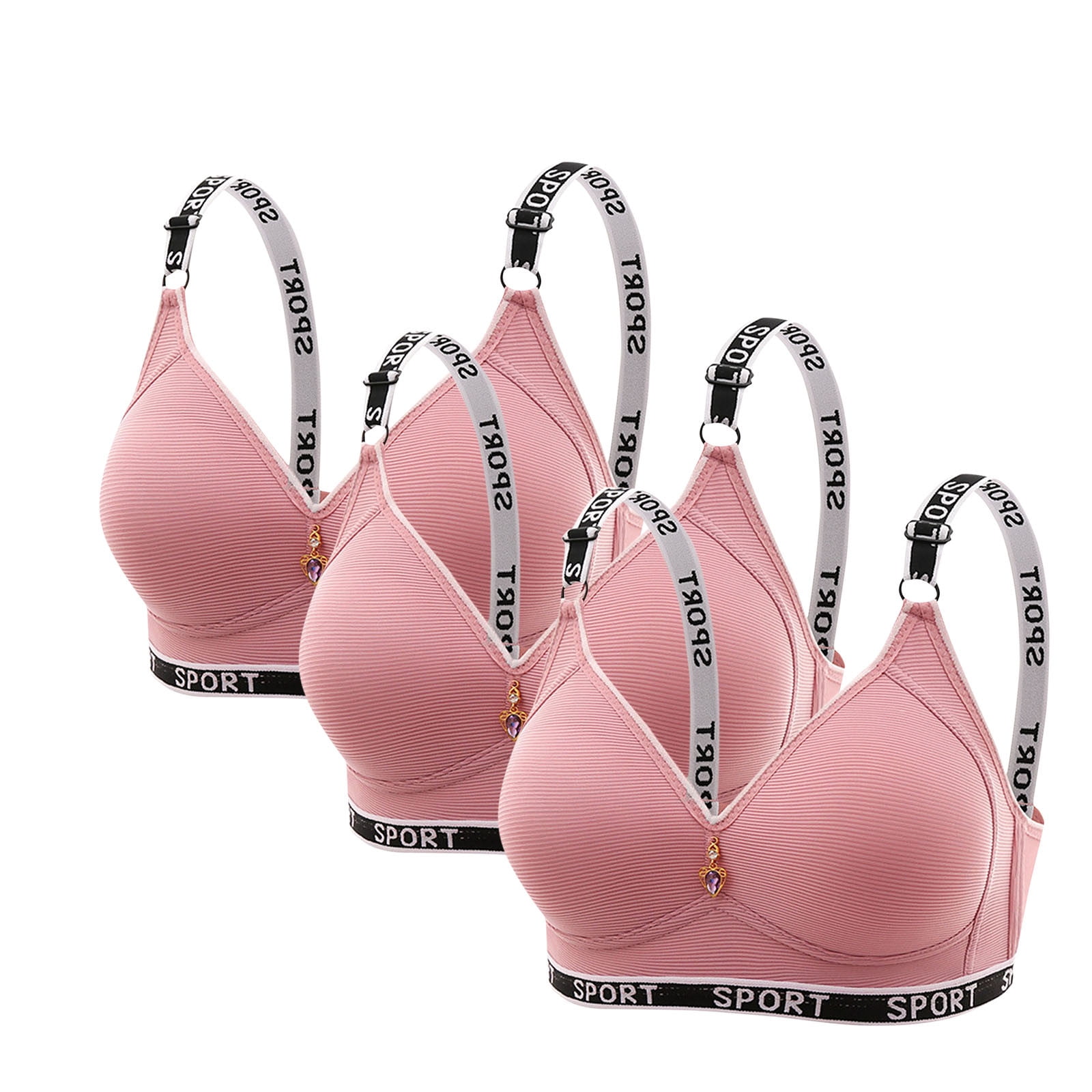 Ailaofu 3PC Sports Bras for Women V Neck Push Up Bra Letter Printed ...