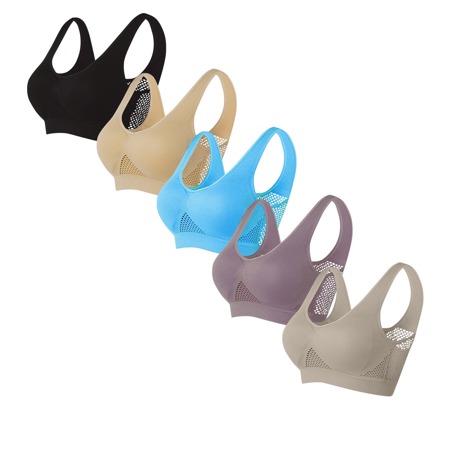 Ailaofu 5 Pcs Sports Bra for Women, No Underwire Wireless Bralette ...