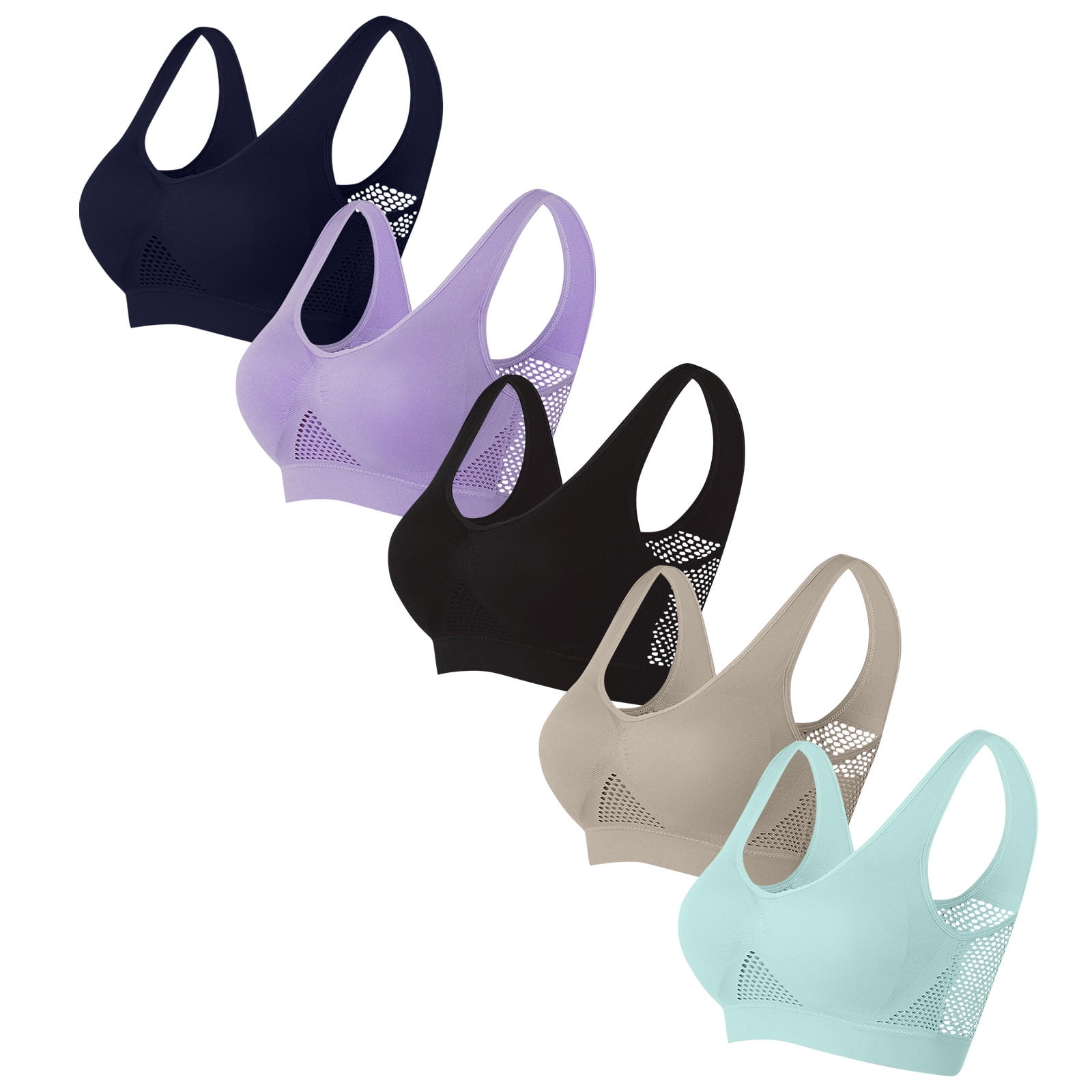 Ailaofu 5 Pcs Sports Bra for Women, No Underwire Wireless Bralette ...