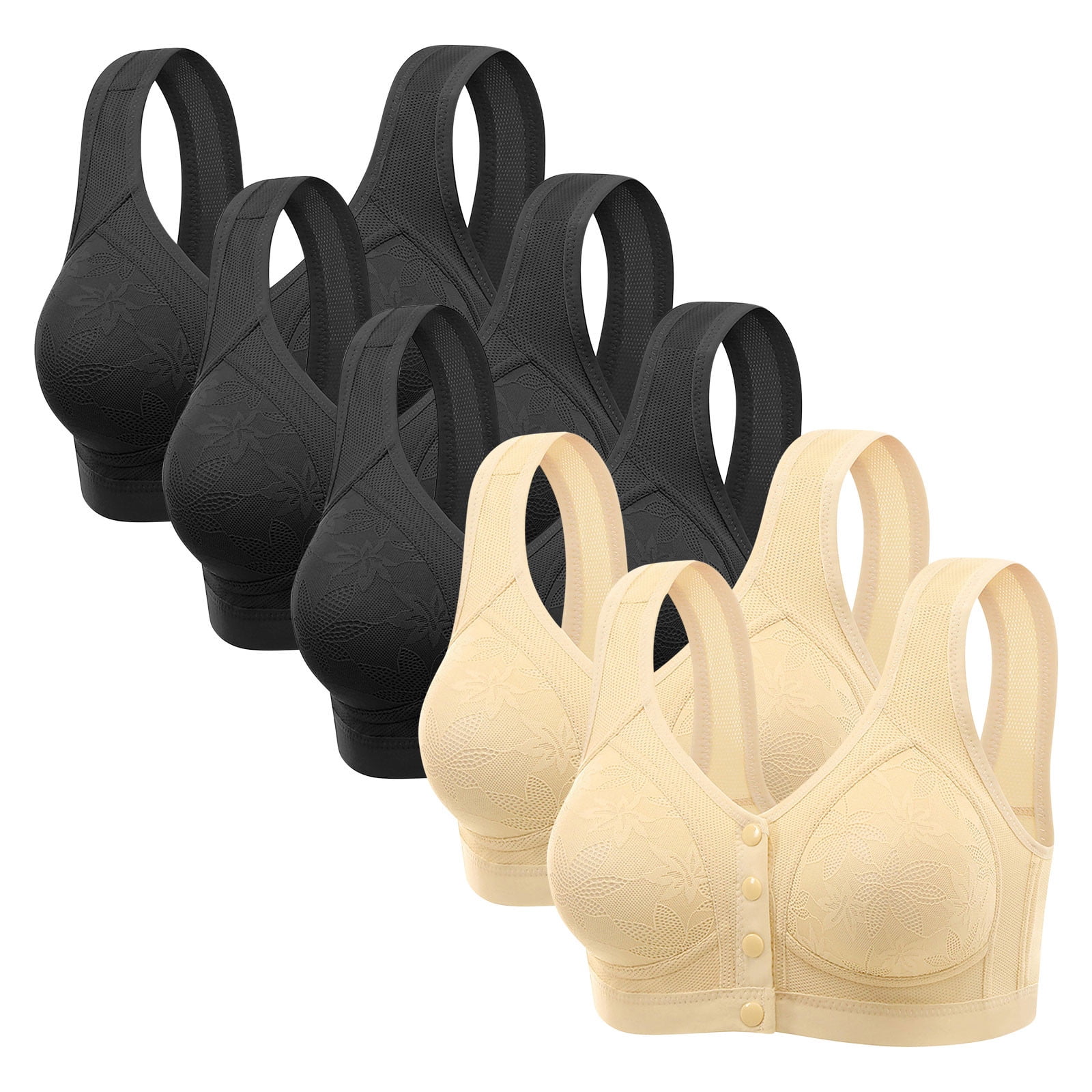 Ailaofu 5Pack Wirefree Bra, Front Button Closure, Soft Cotton Bra for ...