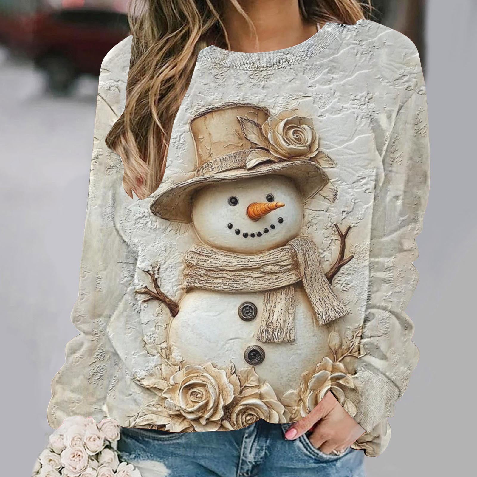 Ailaofu Christmas Shirts for Women Xmas Santa Claus Print Tunic Tops ...