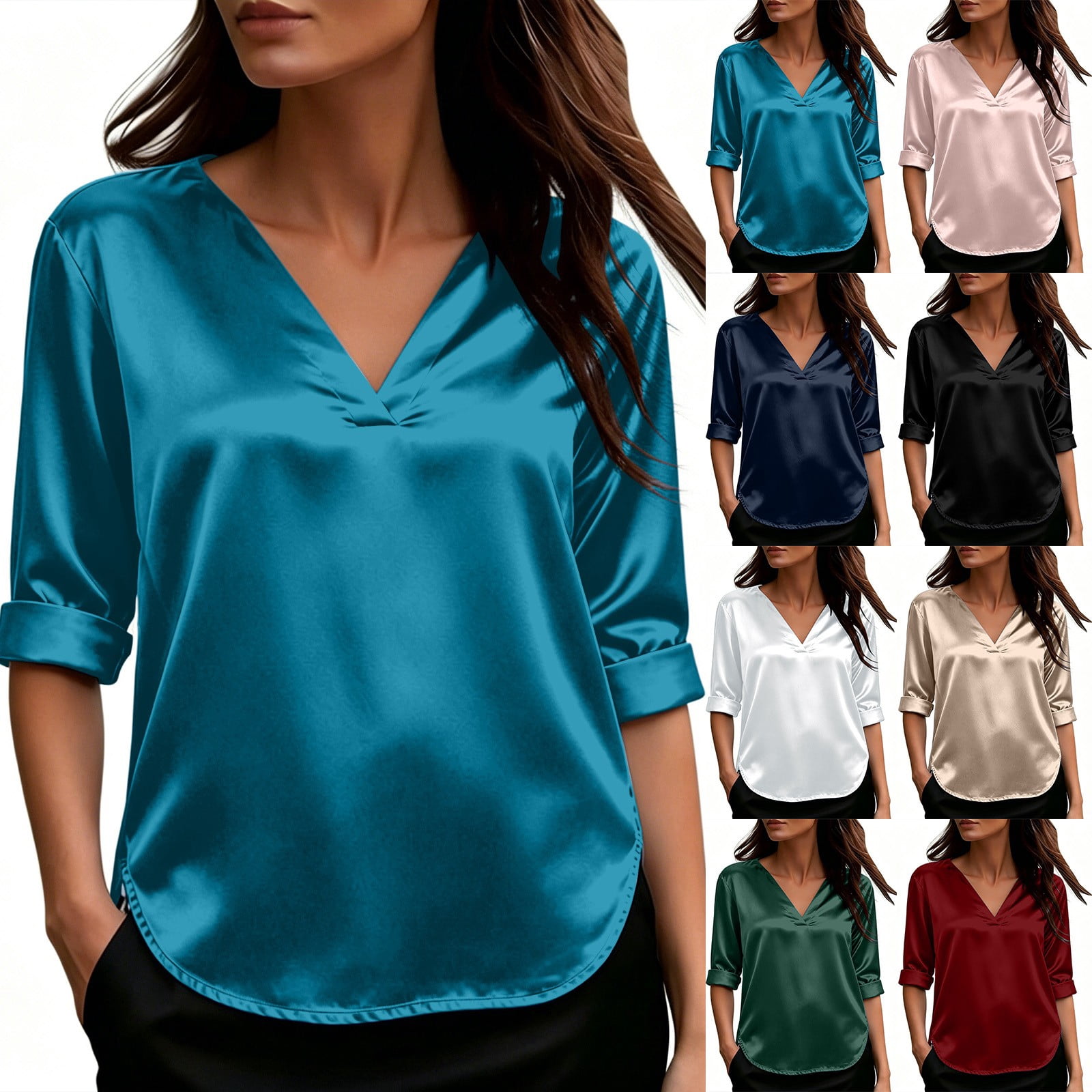Ailaofu Fall 3/4 Sleeve Fashion Blouses for Women V Neck Work Tops ...