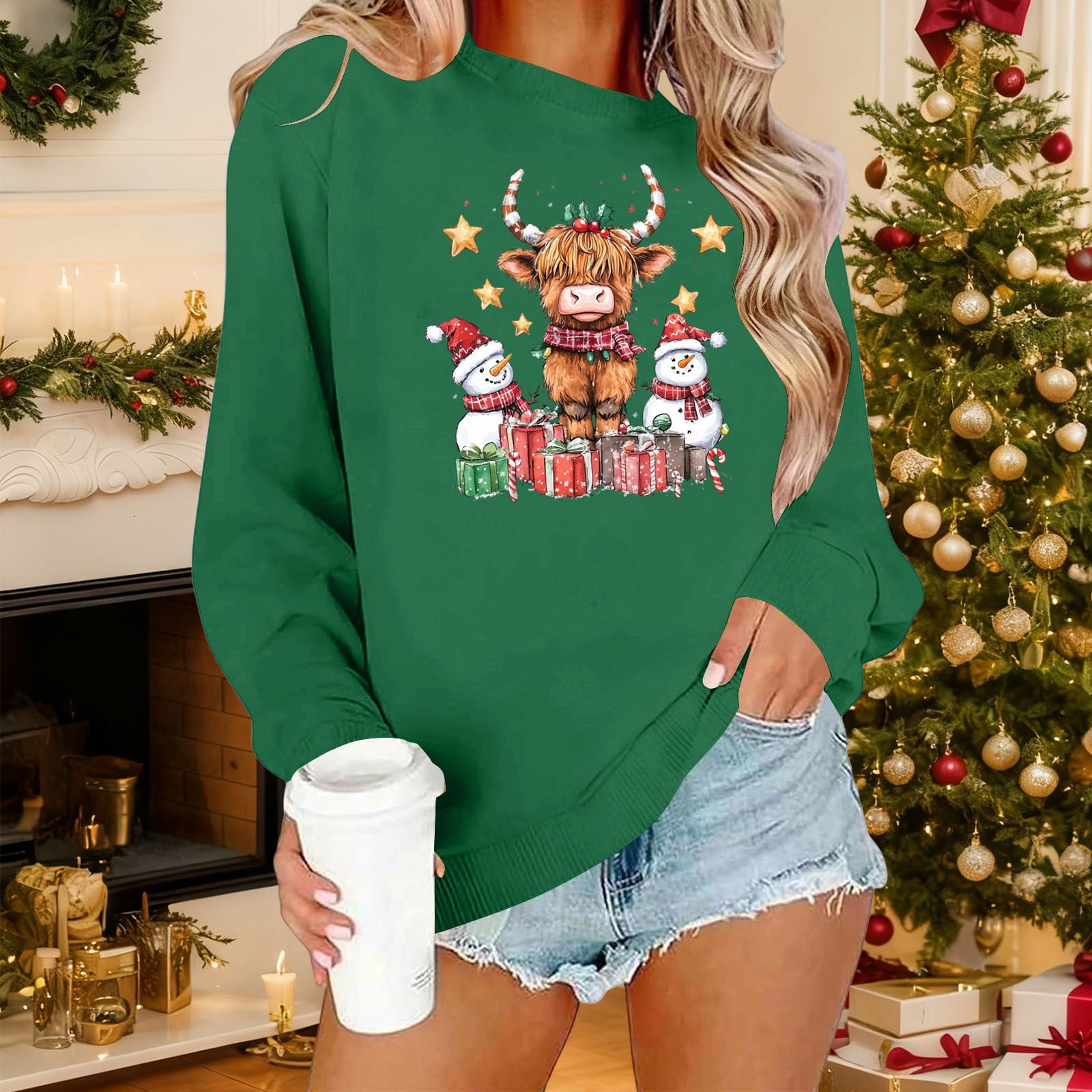 Ailaofu Highland Cow Sweatshirts for Women Christmas Sweatshirts for ...