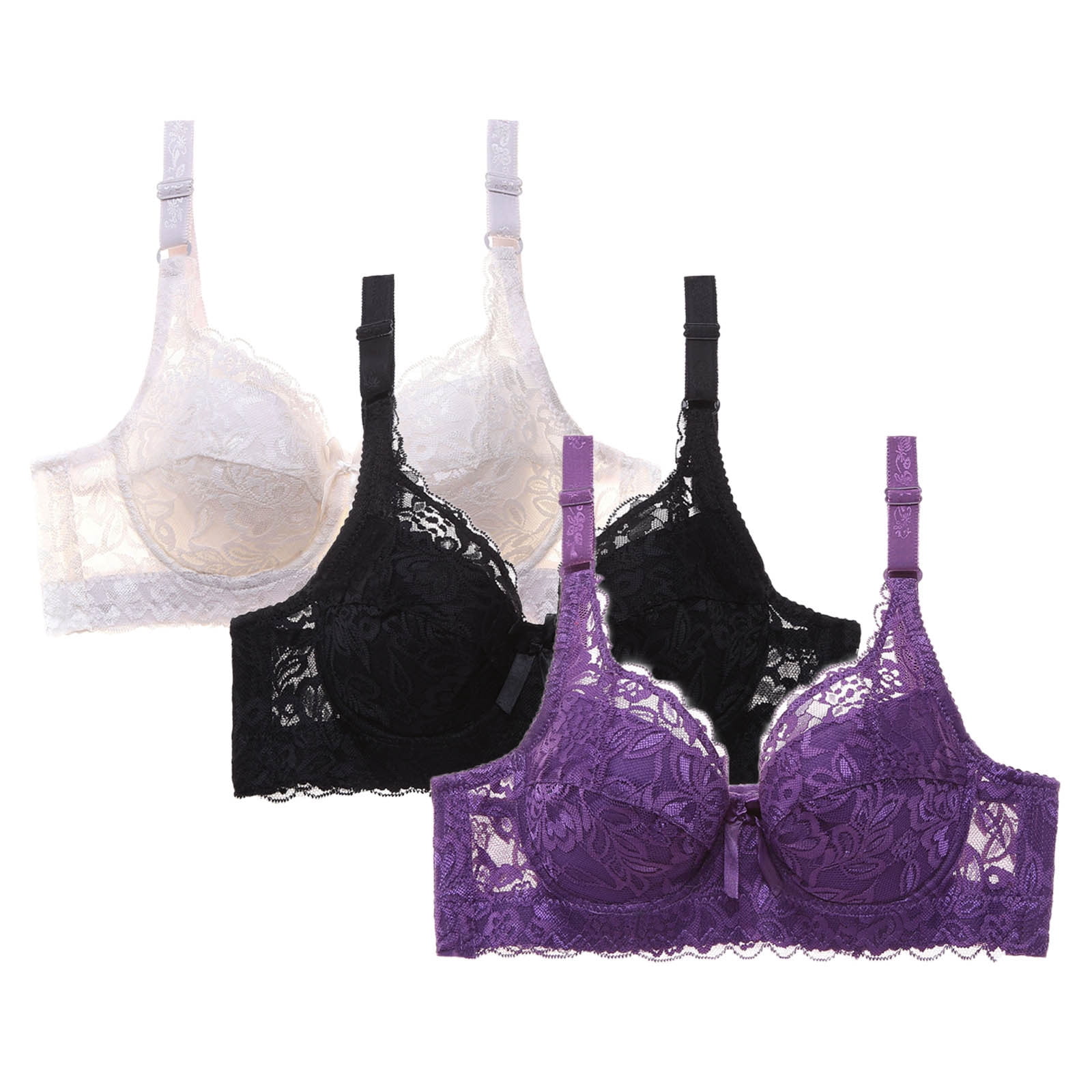 Ailaofu Lace Bras for Women 3 Pack Underwire All Day Comfort Large Bust ...
